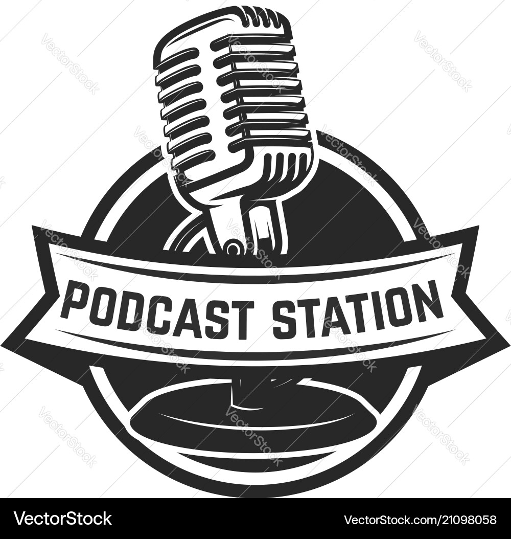 Podcast station emblem template with retro Vector Image