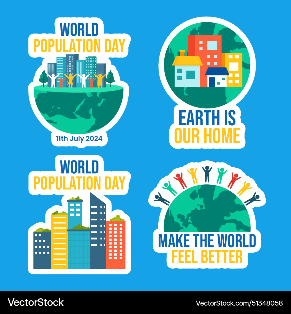 Population day label flat cartoon hand drawn Vector Image