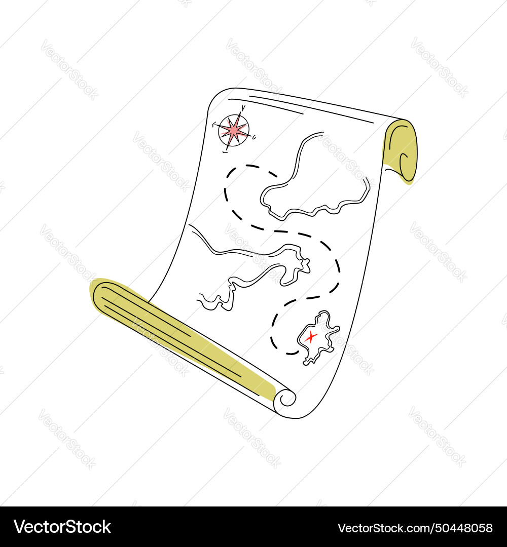 Simple linear graphic with pirate treasure map Vector Image