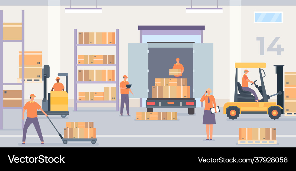 Warehouse interior rack and shelf with parcel Vector Image