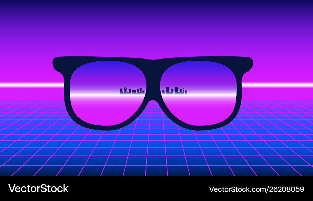 80s style poster perspective grid with neon horiz Vector Image