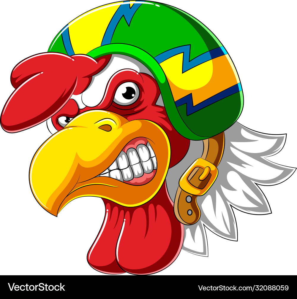 Angry rooster wearing helmet racer Royalty Free Vector Image