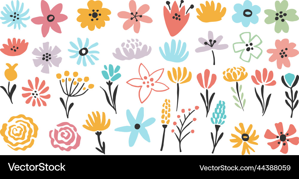 Flower set botanical color elements floral Vector Image