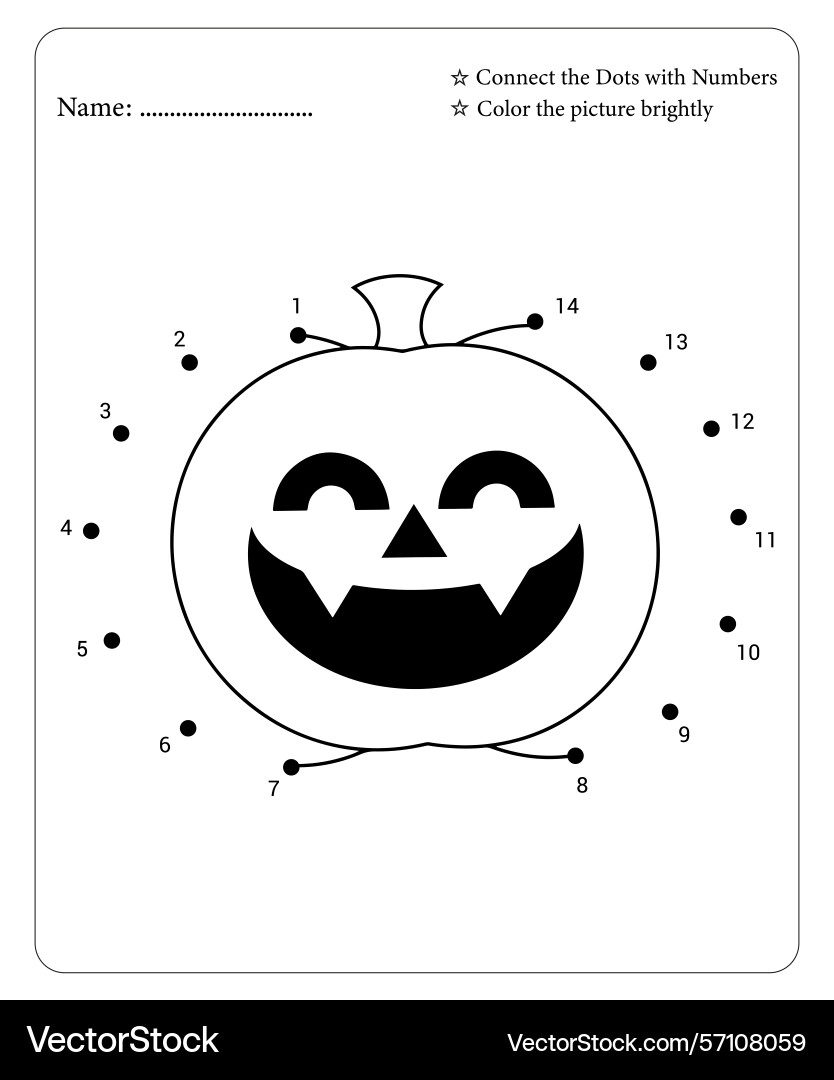 Fun halloween pumpkin dot to dot printable for Vector Image
