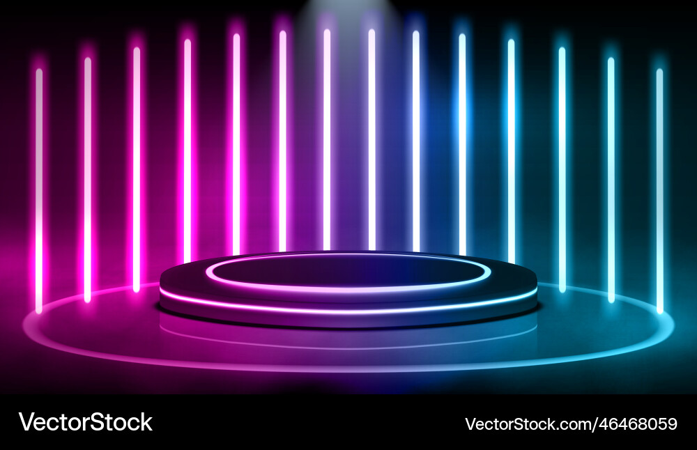 Red and blue line neon lights in empty room Vector Image