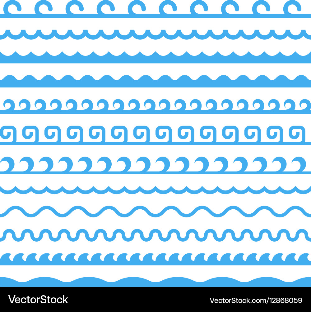 Seamless blue marine horizontal waves set Vector Image