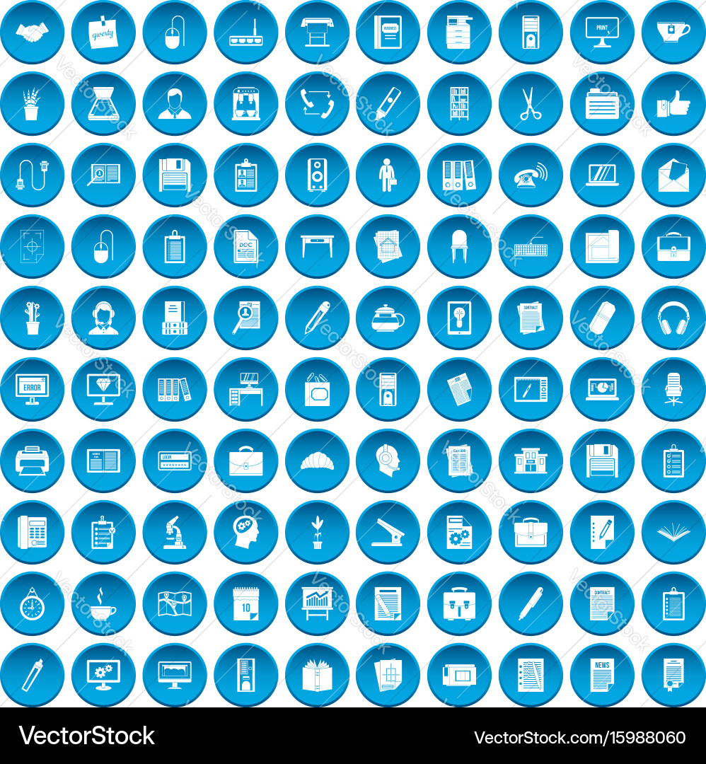 100 office icons set blue Royalty Free Vector Image
