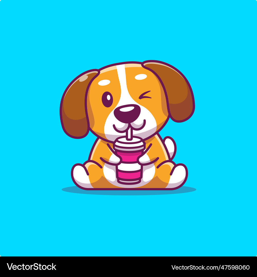 Cute dog drinking cartoon Royalty Free Vector Image