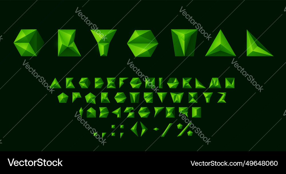 Emerald Low Poly Crystal Font Royalty Free Vector Image