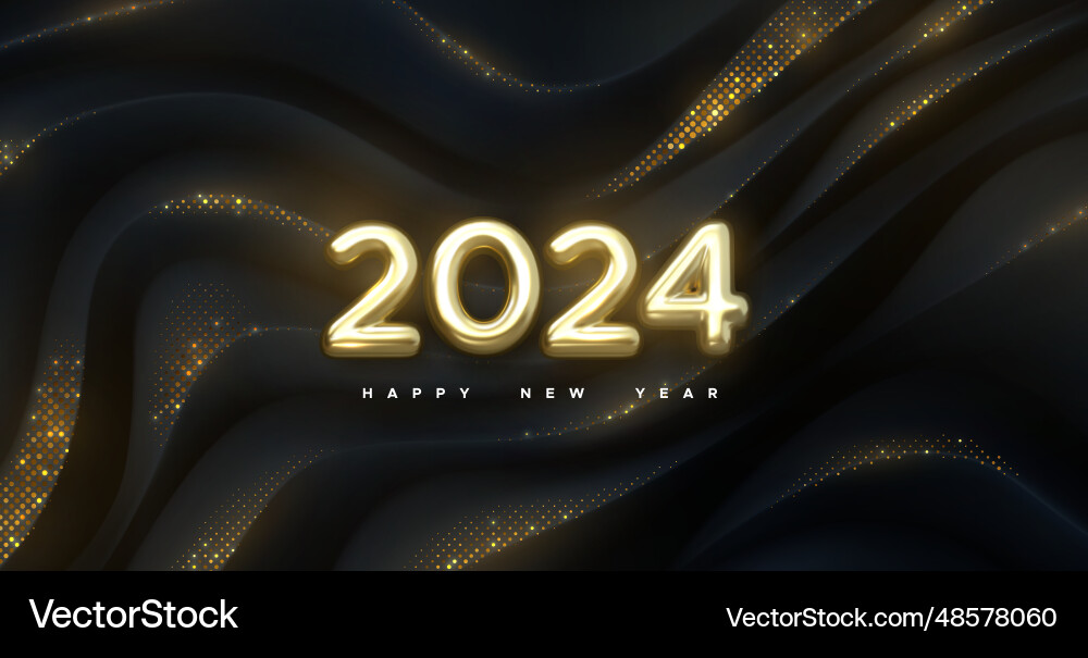 Golden numbers 2024 on black background Royalty Free Vector