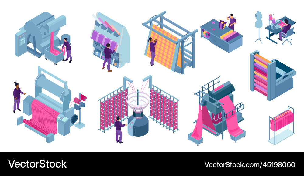 Textile mill industry icons Royalty Free Vector Image