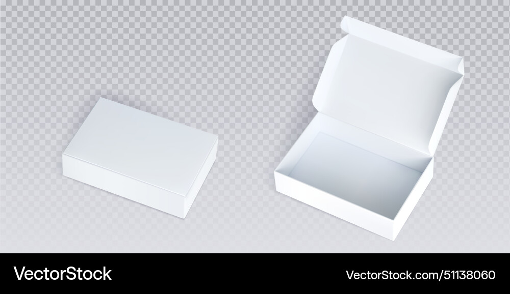 White closed and open cardboard box mockup Vector Image