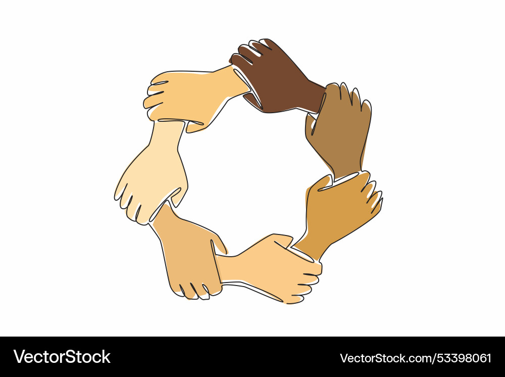 Continuous one line drawing seven colorful hands Vector Image