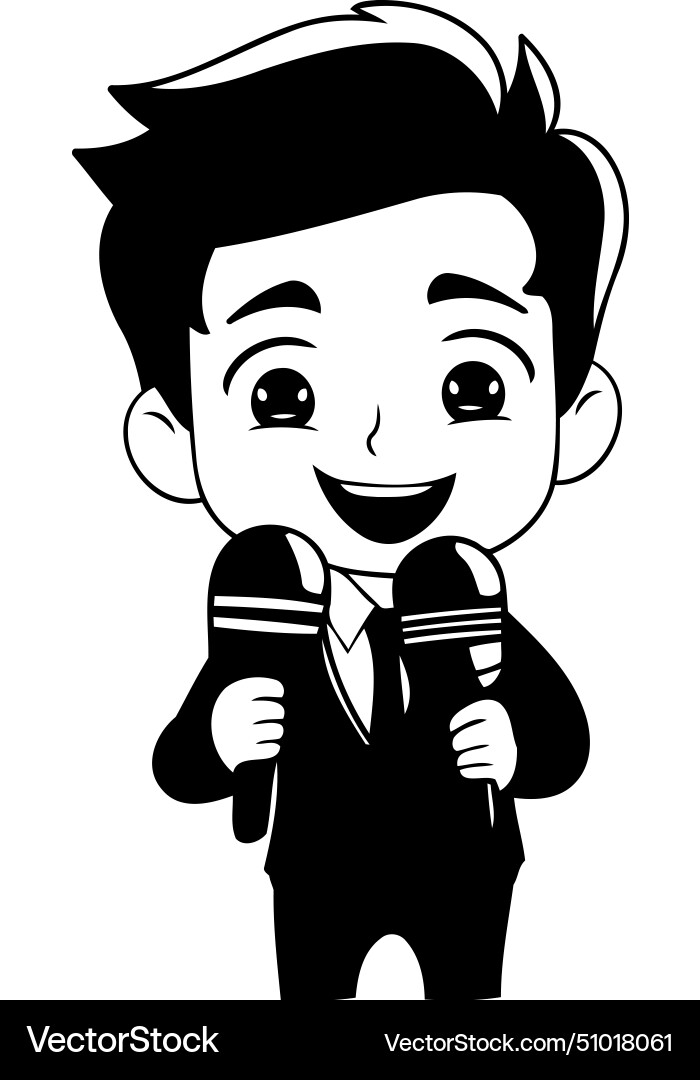 Cute boy holding a microphone cartoon character Vector Image