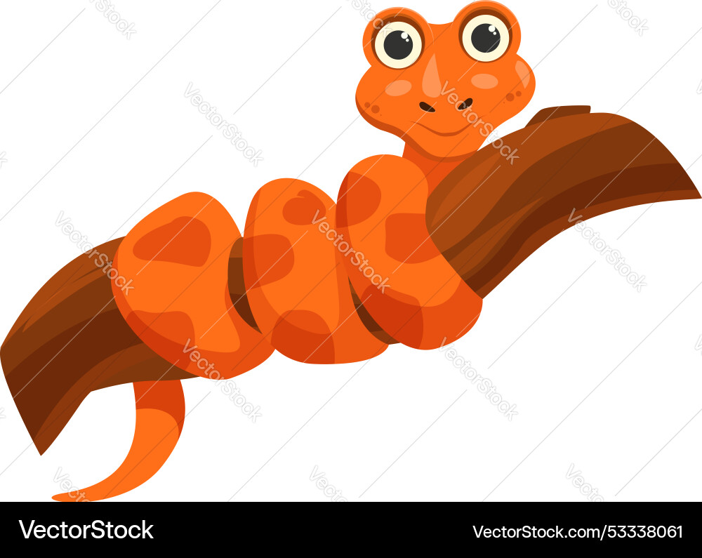 Orange snake resting on a tree branch cartoon Vector Image