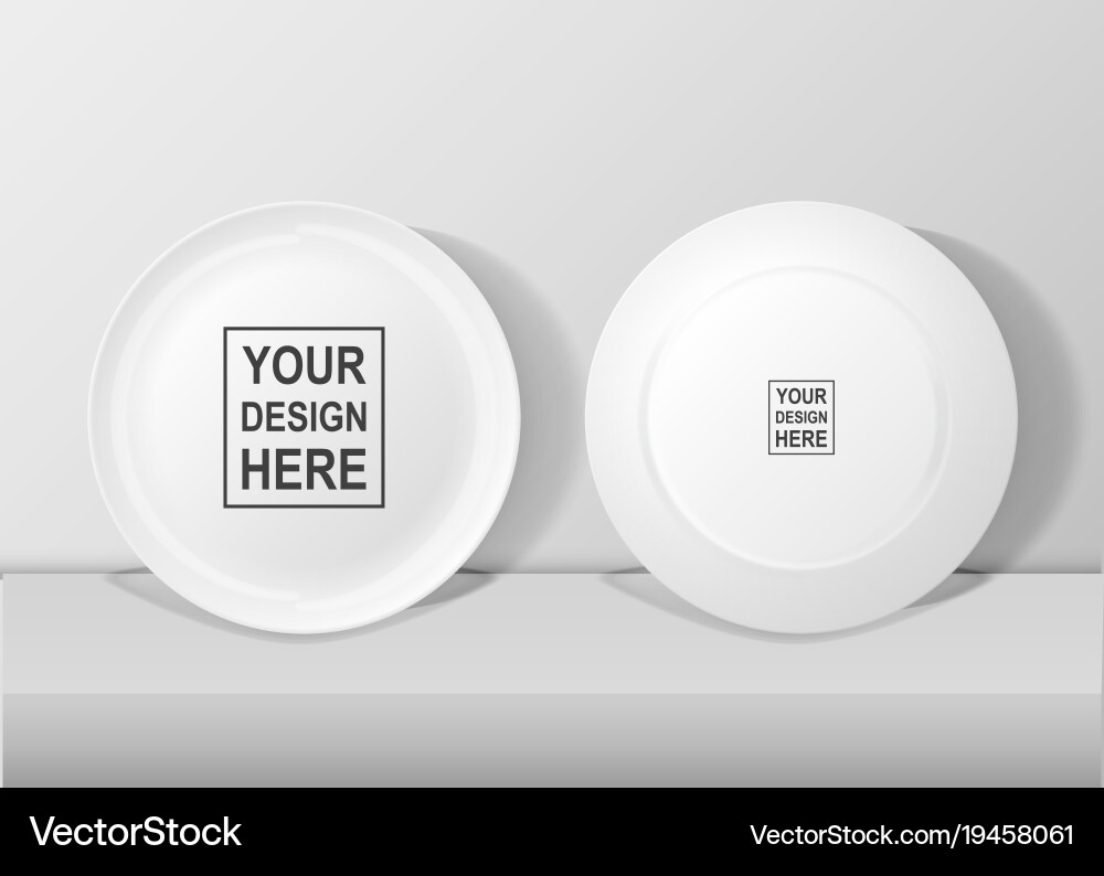 Realistic white food dish plate icon set Vector Image