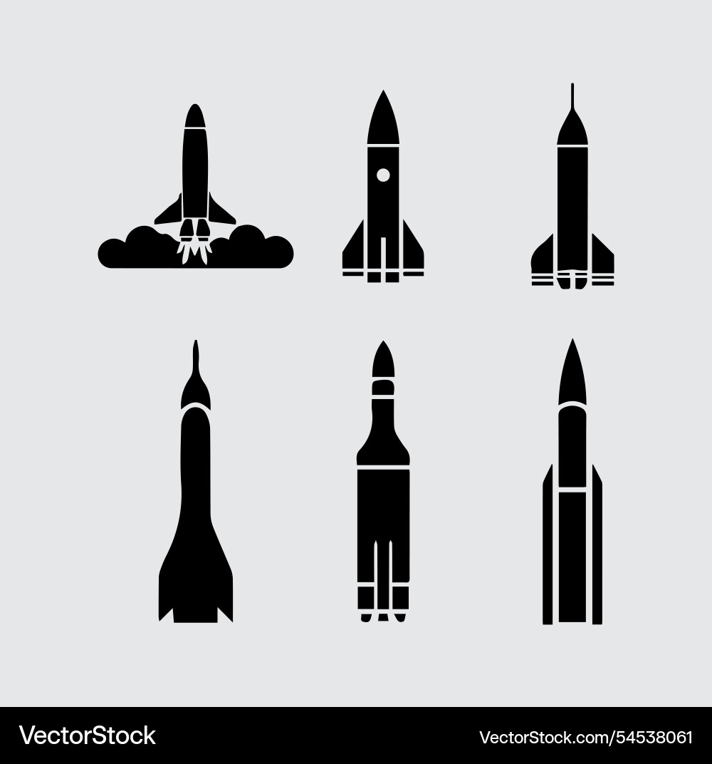 Rocket icon set launch spaceship Royalty Free Vector Image