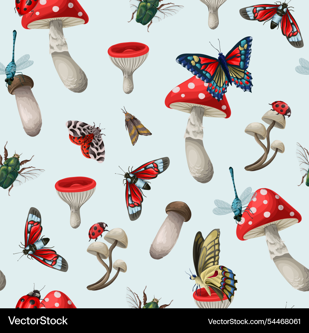 Seamless pattern with different insects Royalty Free Vector