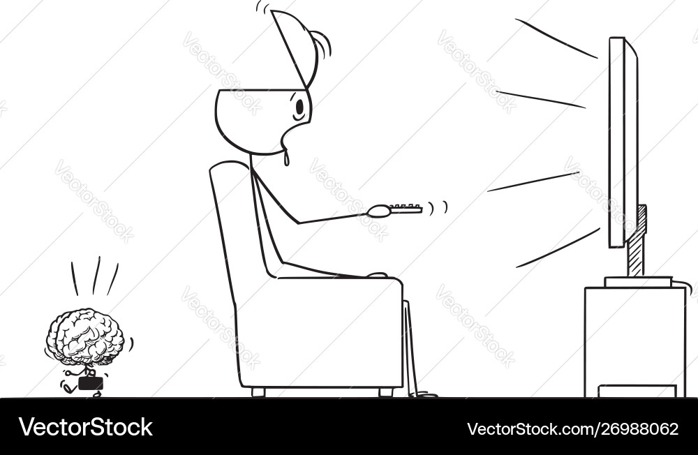 Cartoon man watching dull shows in tv Royalty Free Vector