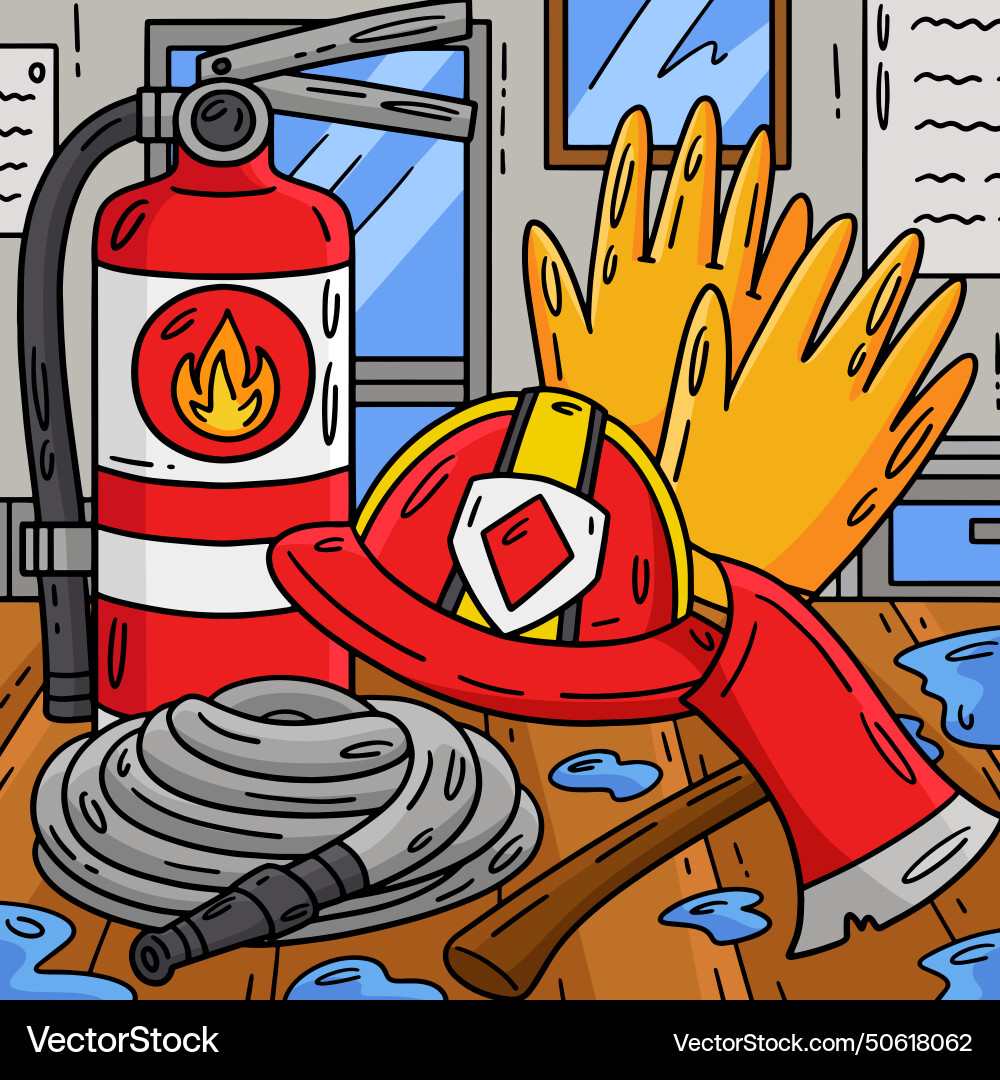 Firefighting tools colored cartoon Royalty Free Vector Image