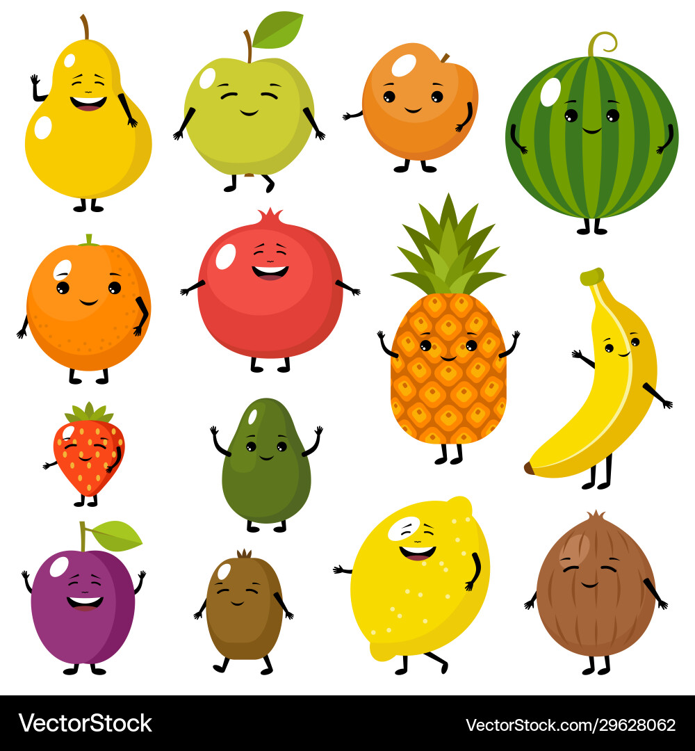 Set cute fruits characters Royalty Free Vector Image