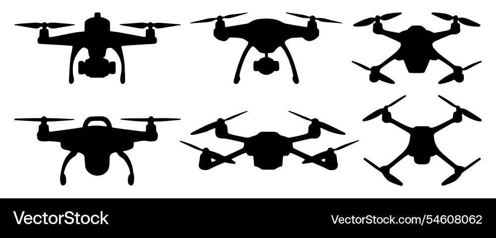 Set of drone silhouettes isolated Royalty Free Vector Image
