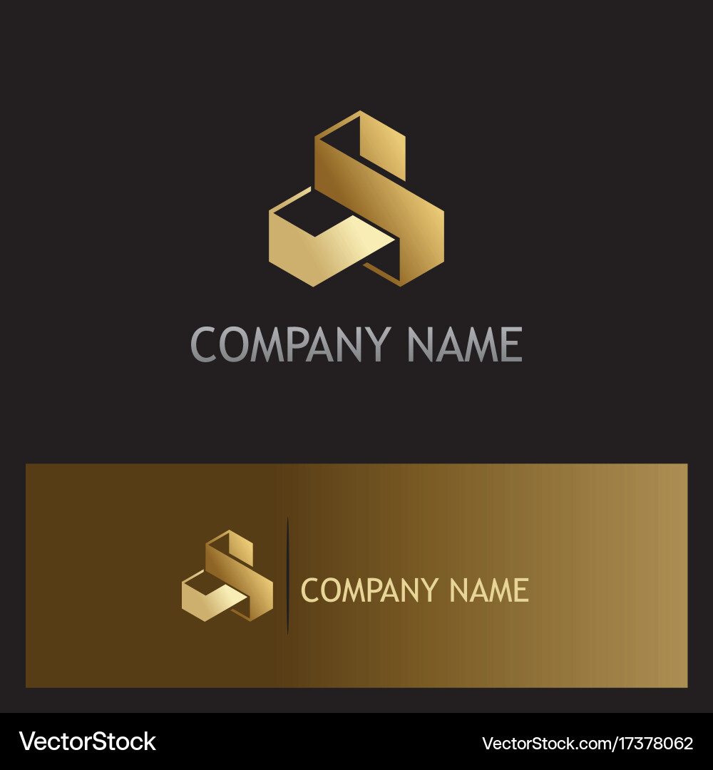 Shape 3d cube technology gold logo Royalty Free Vector Image