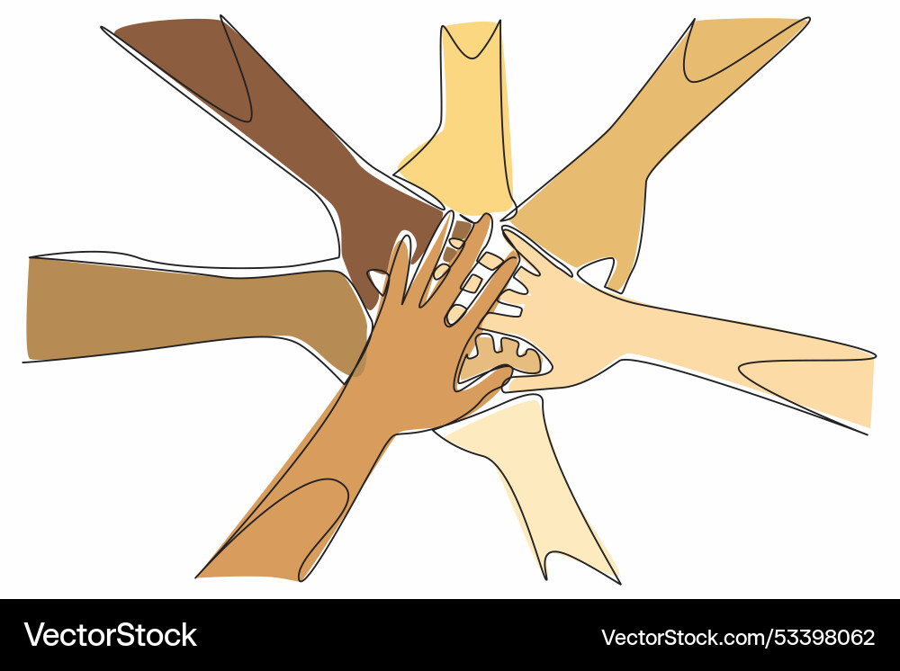 Single continuous line drawing seven hands put Vector Image