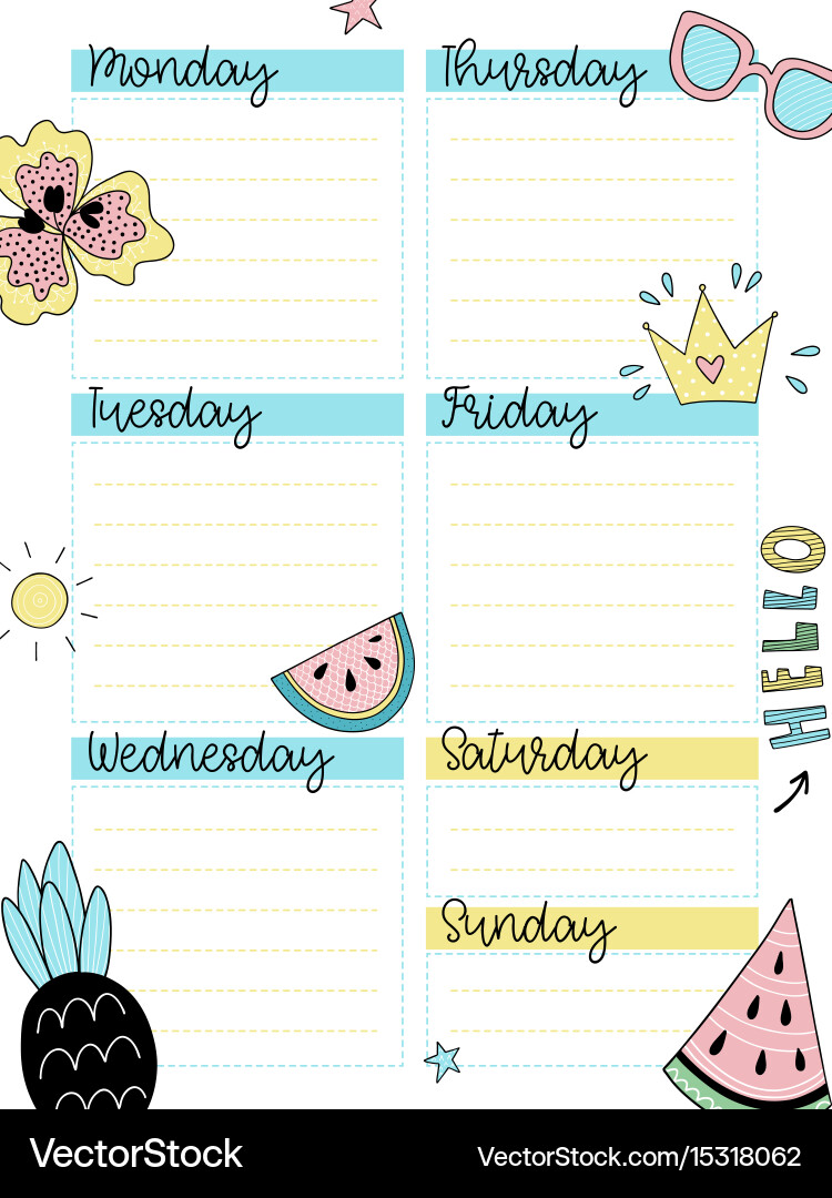 Weekly summer planner template Royalty Free Vector Image