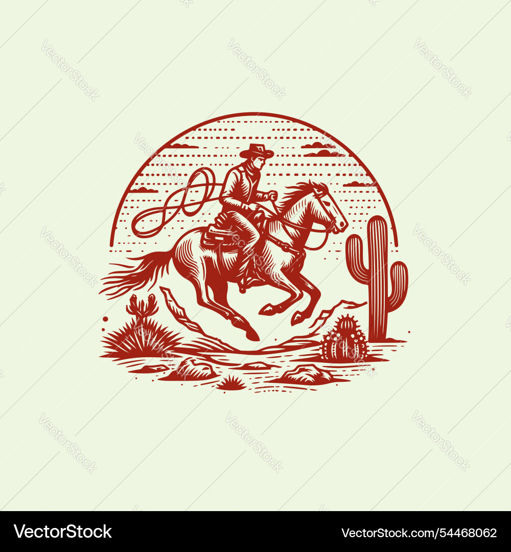 Western cowboy riding a galloping horse Royalty Free Vector