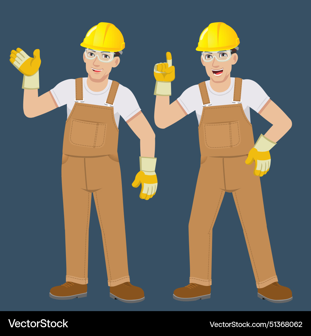 Workman in jumpsuit standing poses happy Vector Image