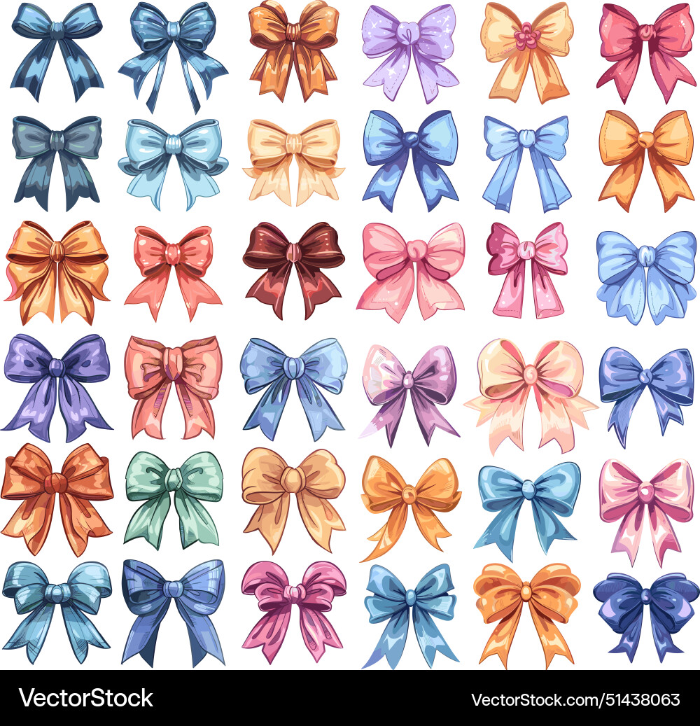 Bows cartoon set satin ribbons bundles Royalty Free Vector