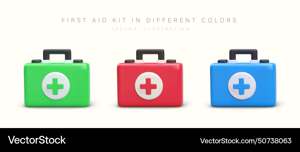 Realistic first aid kits in different colors Vector Image