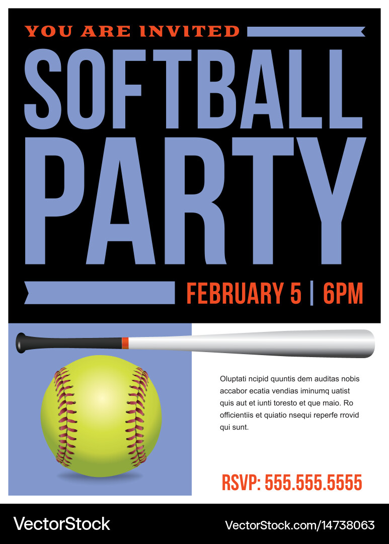Softball party flyer invitation Royalty Free Vector Image