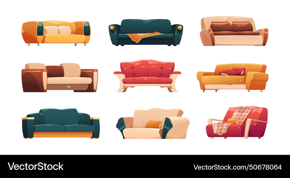 Cartoon couches and sofas modern comfortable Vector Image