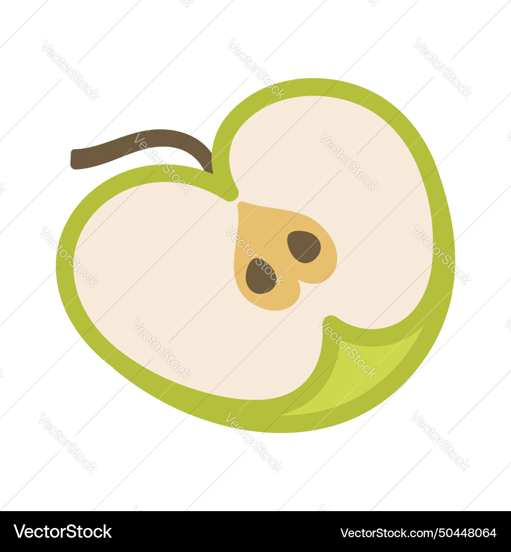 Green apple cut in half cute cartoon doodle Vector Image