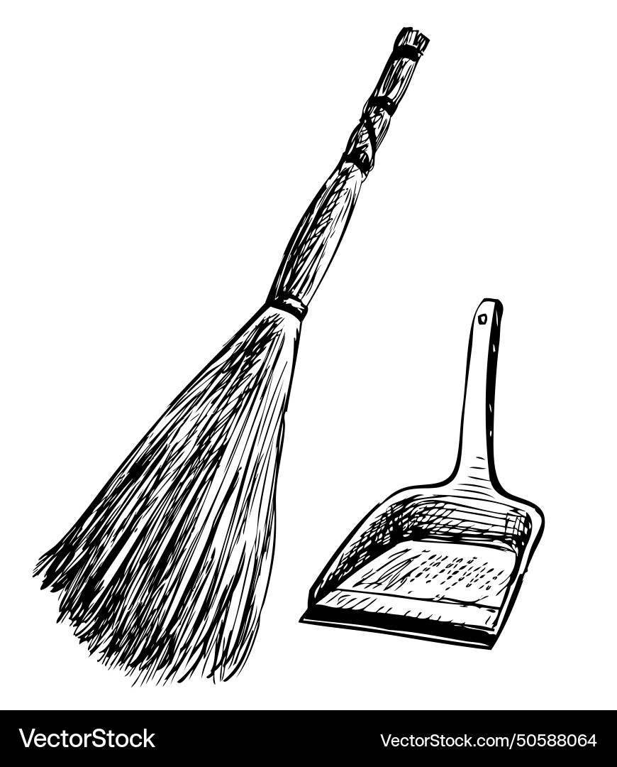 Hand drawing of two cleaning tools broom Vector Image