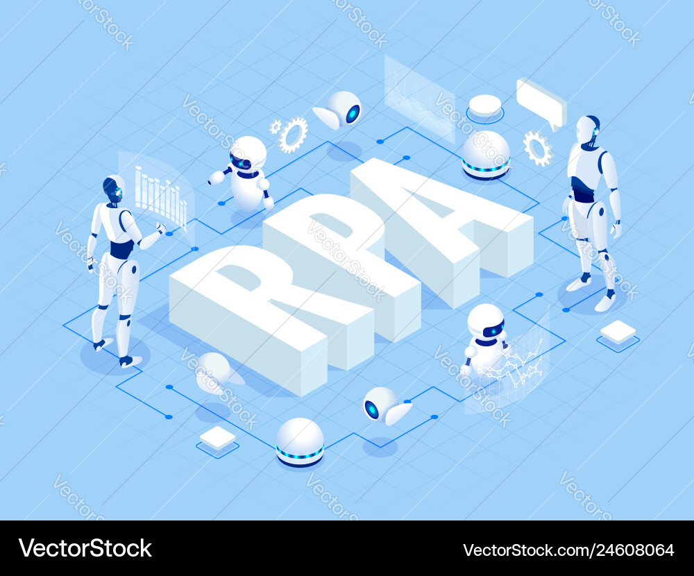 Isometric concept of rpa artificial intelligence Vector Image