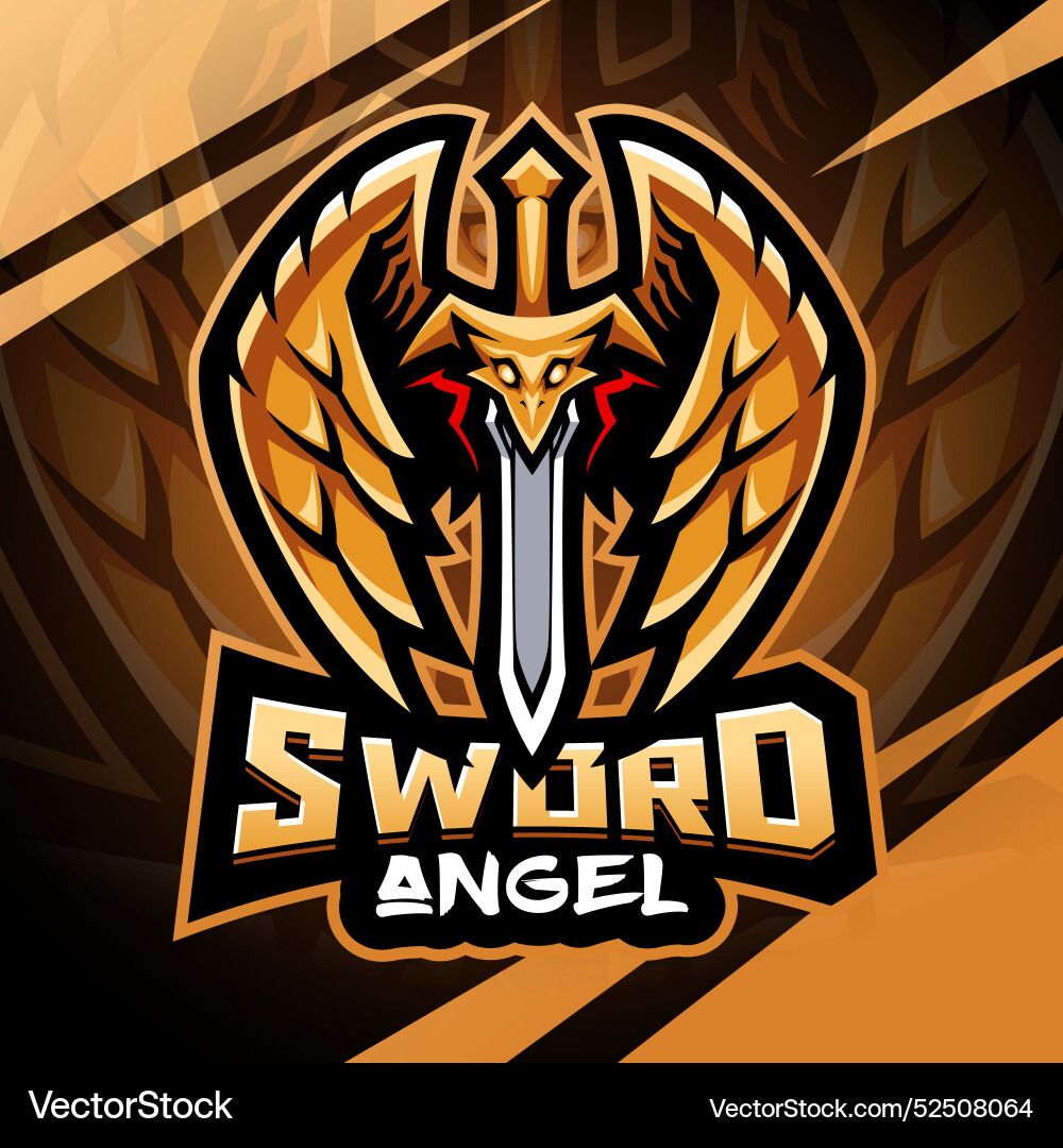 Sword angel esport mascot logo design Royalty Free Vector