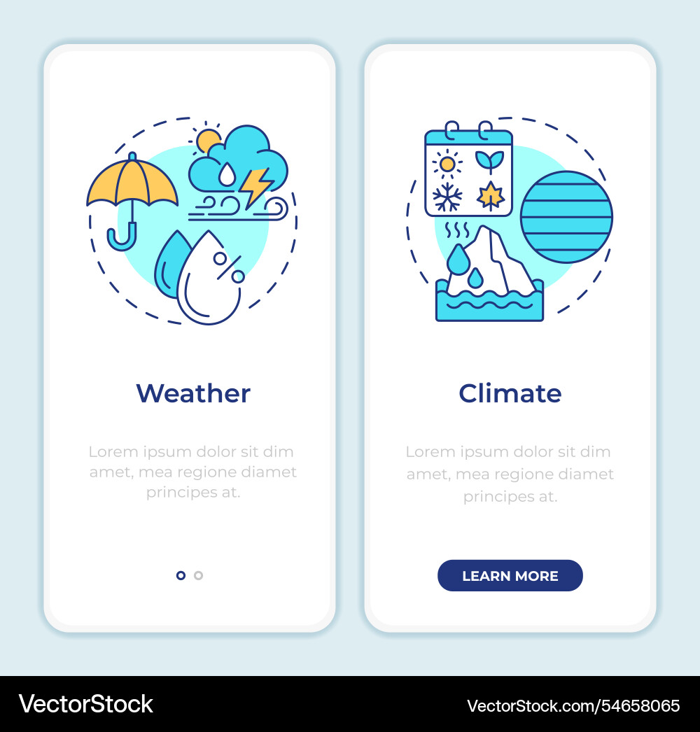 Climate vs weather onboarding mobile app screen Vector Image