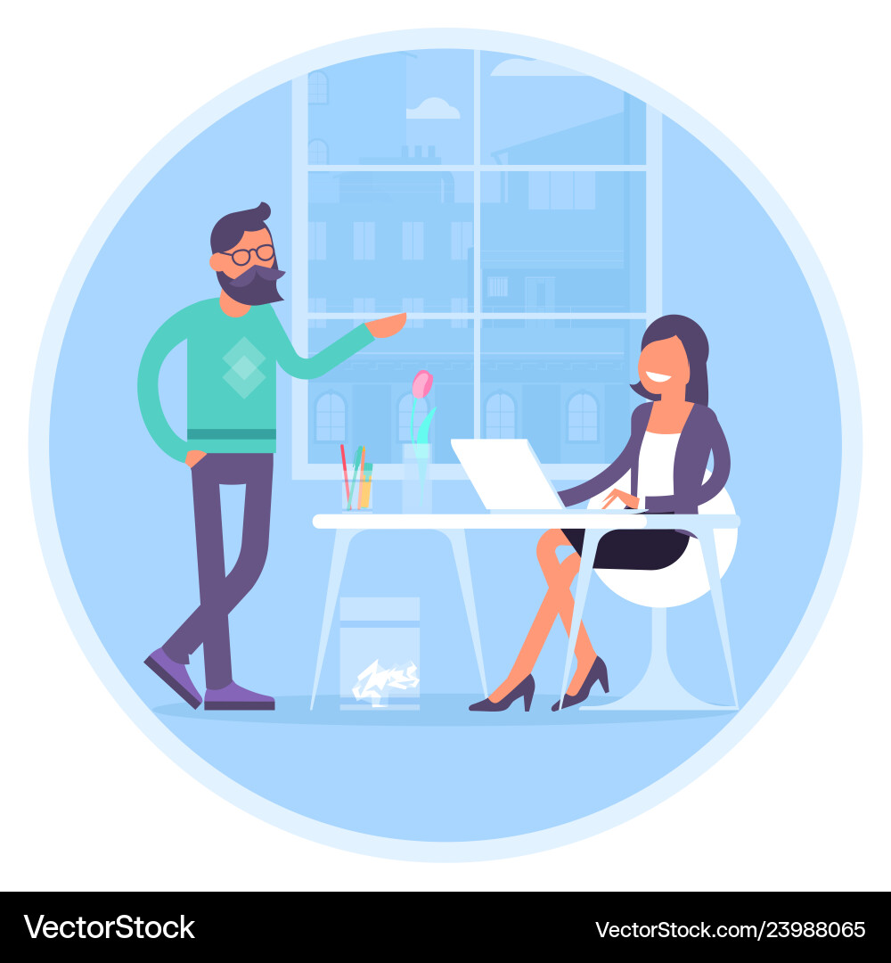 Coworkers are communicating in office Royalty Free Vector