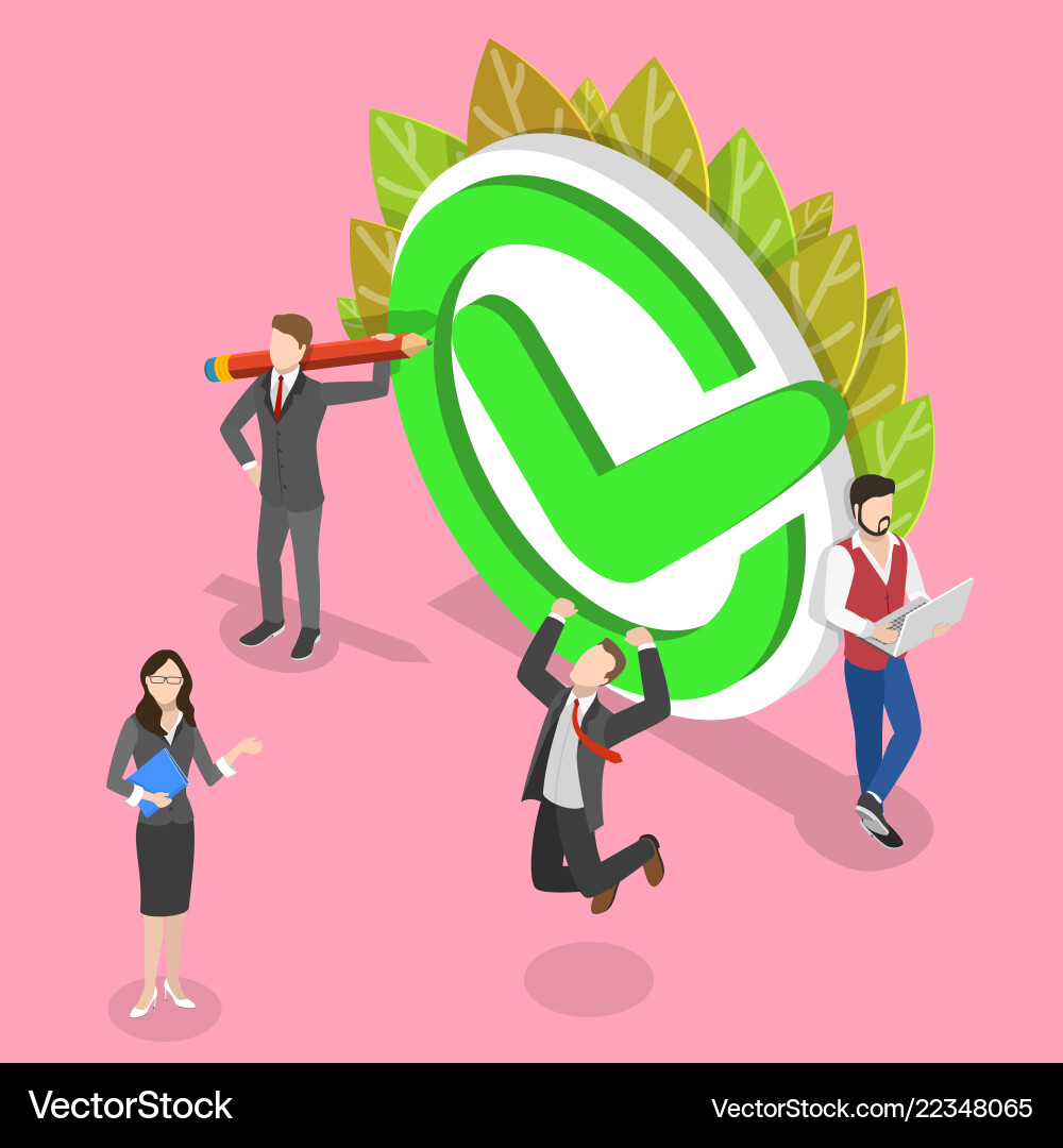 Job done isometric flat conceptual Royalty Free Vector Image