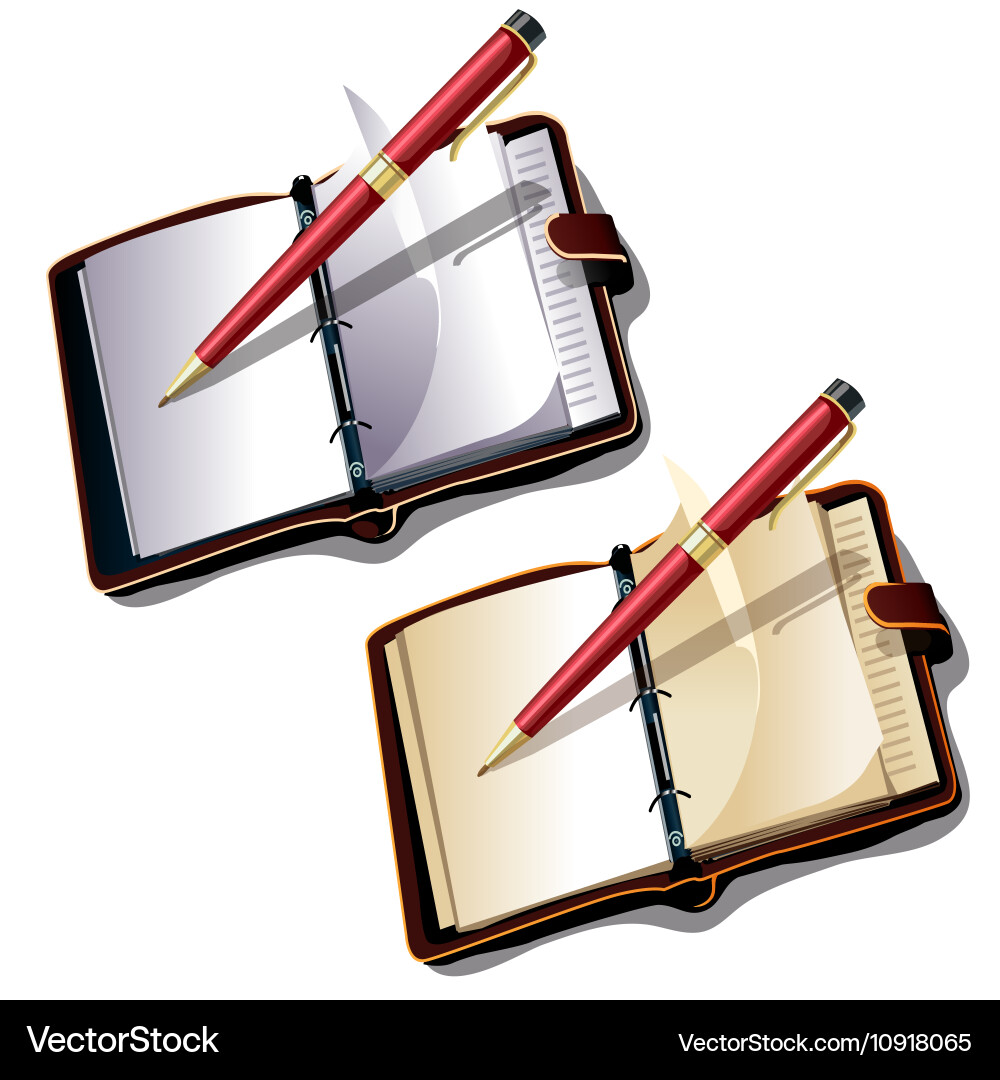 Notebook with ball pen on white background Vector Image