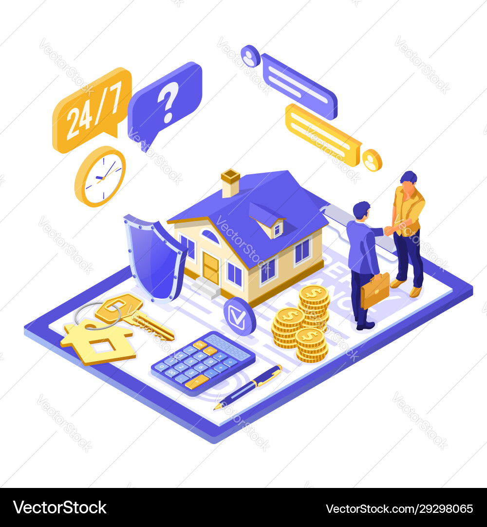 Propery house insurance isometric Royalty Free Vector Image