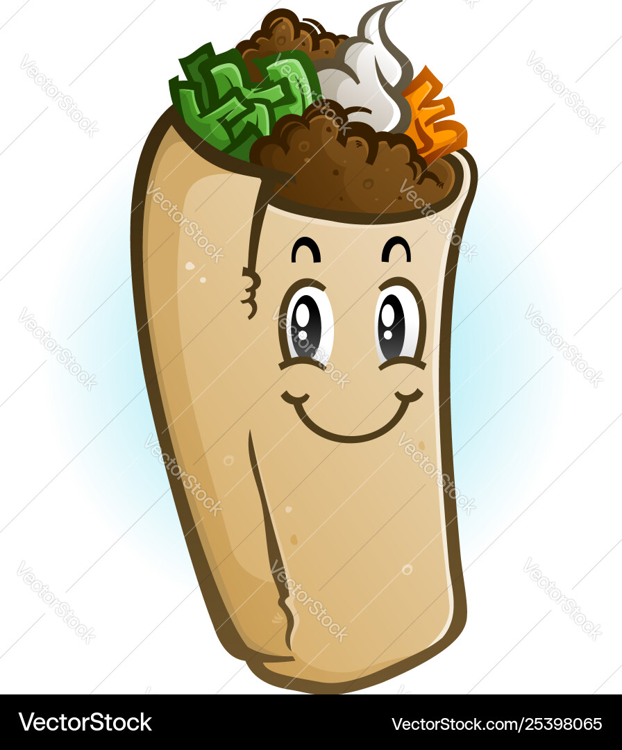 Smiling burrito cartoon character Royalty Free Vector Image