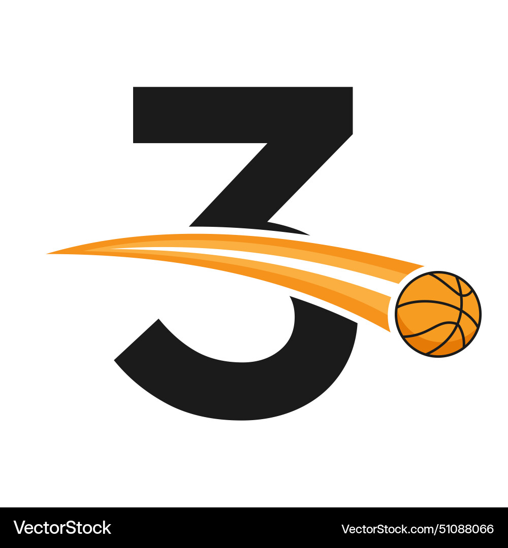 Basketball logo on letter 3 concept with moving Vector Image