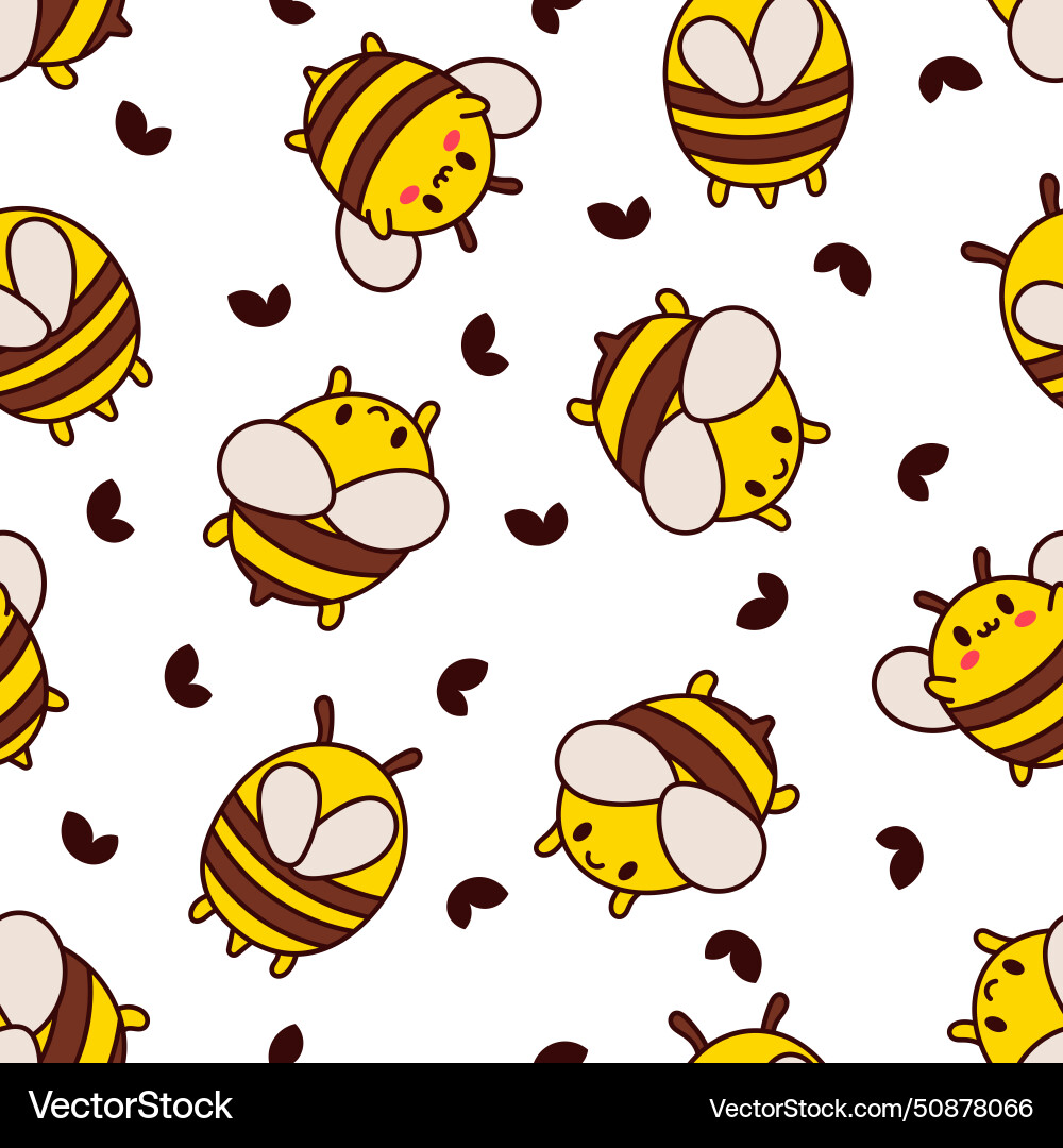 Cartoon cute bee character seamless pattern Vector Image