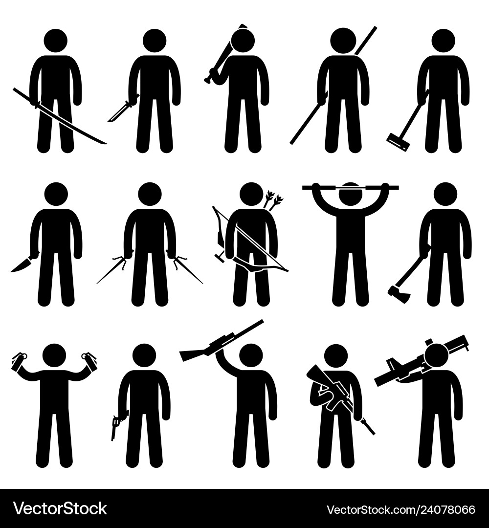 Man holding and using weapons stick figure Vector Image