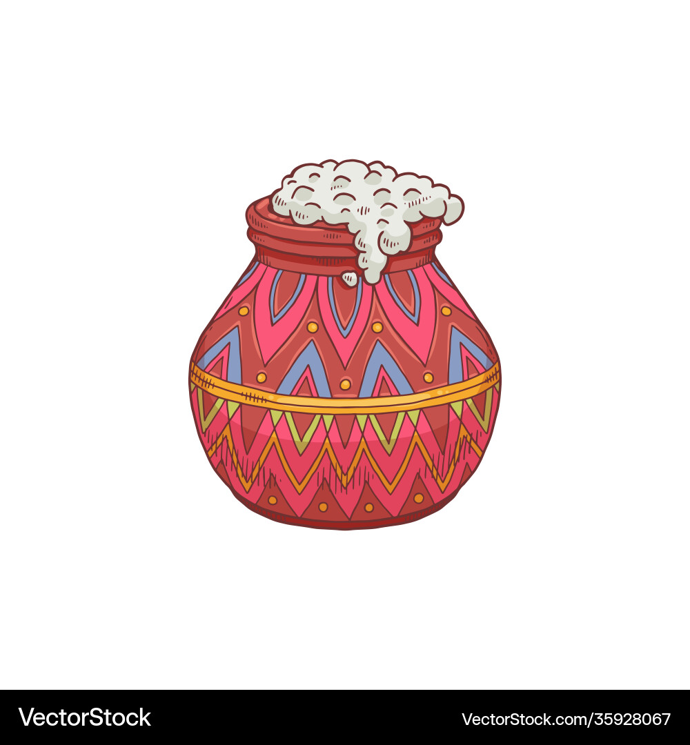 Festive beautiful indian mud pot overflowing Vector Image