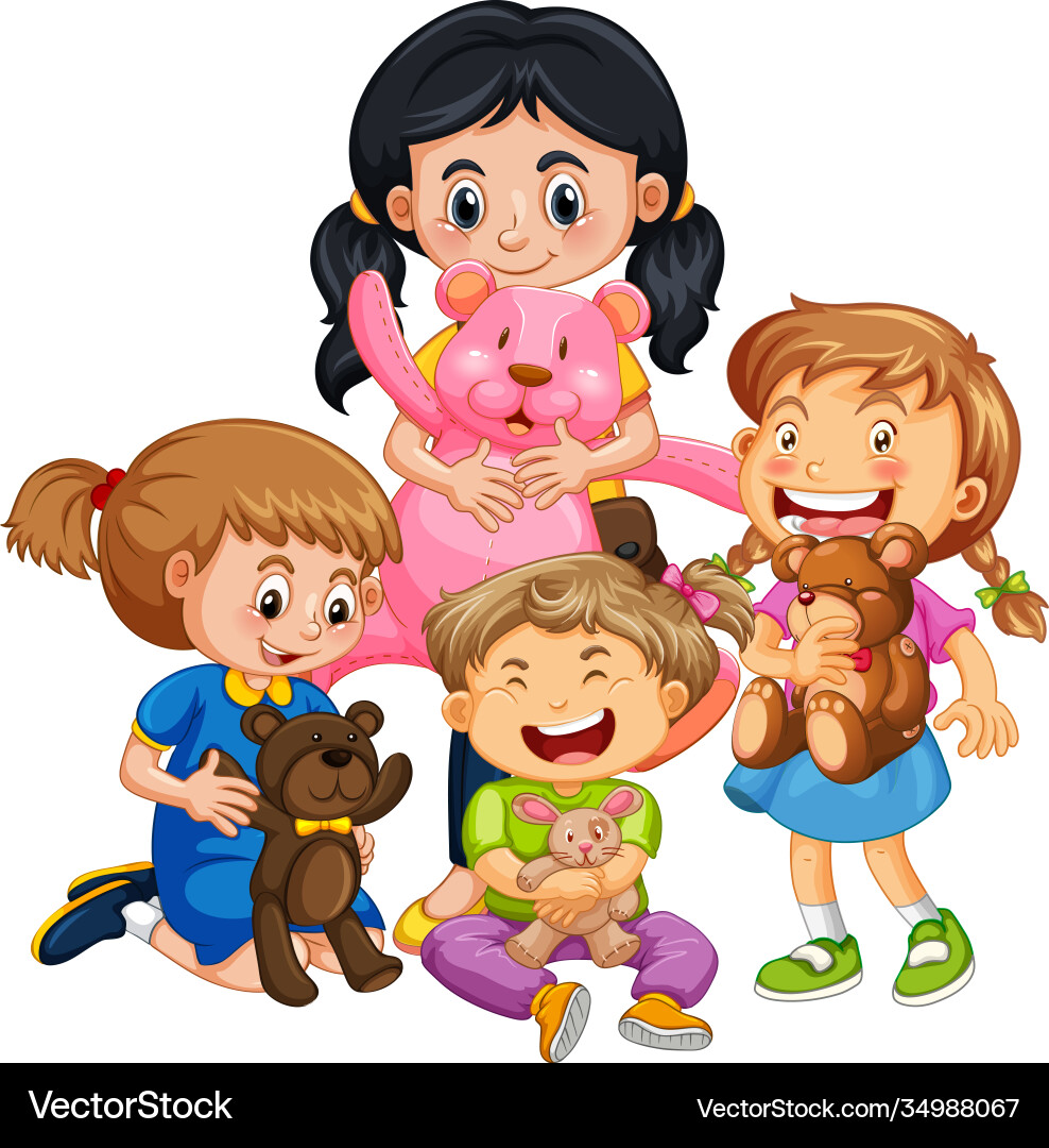 Group young children cartoon character Royalty Free Vector